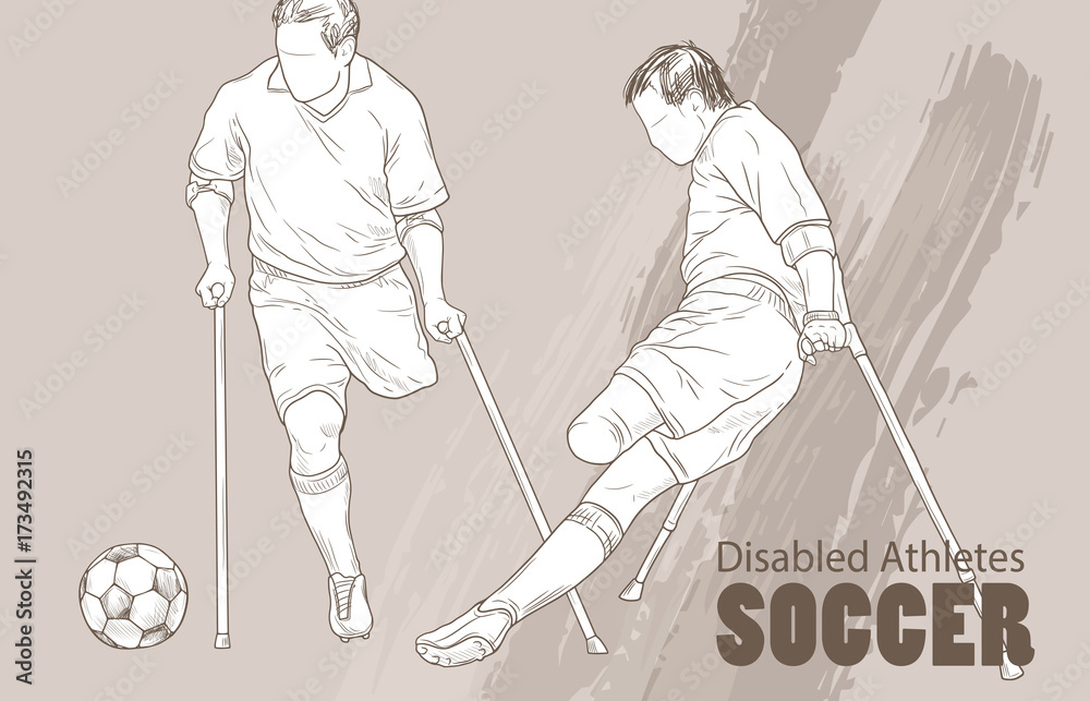 Hand drawn illustration. Amputee Football players. Vector sketch sport ...