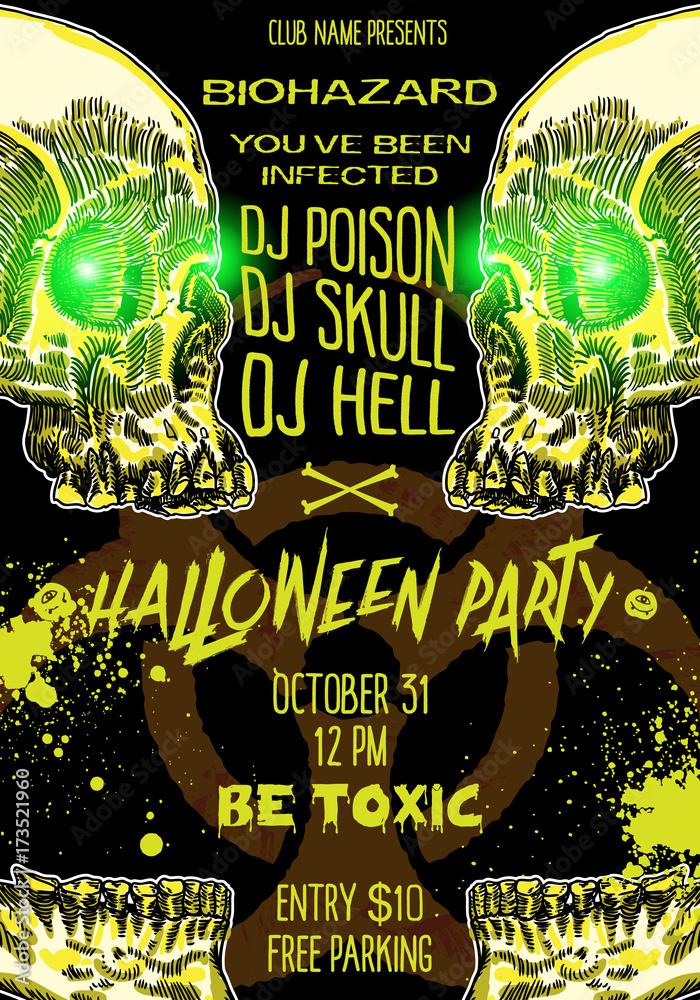Hand drawn toxic Halloween celebration card or flayer with lettering ...