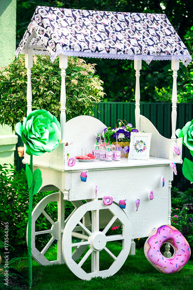 Candy bar. Decor for baby's or child's Birthday party. wooden canopy ...