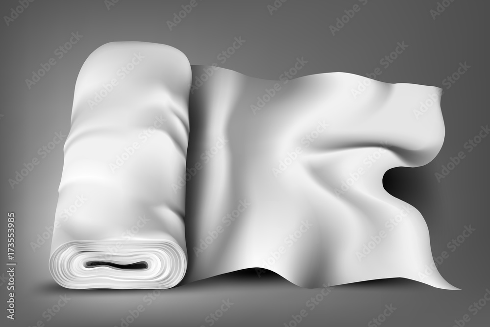 Realistic clear (empty) fabric pattern mockup. A roll of textile for ...