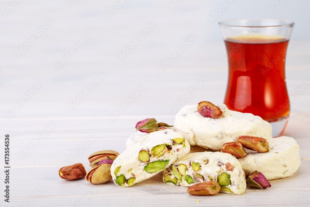 Traditional Iranian and Persian pieces of white nougat dessert sweet ...