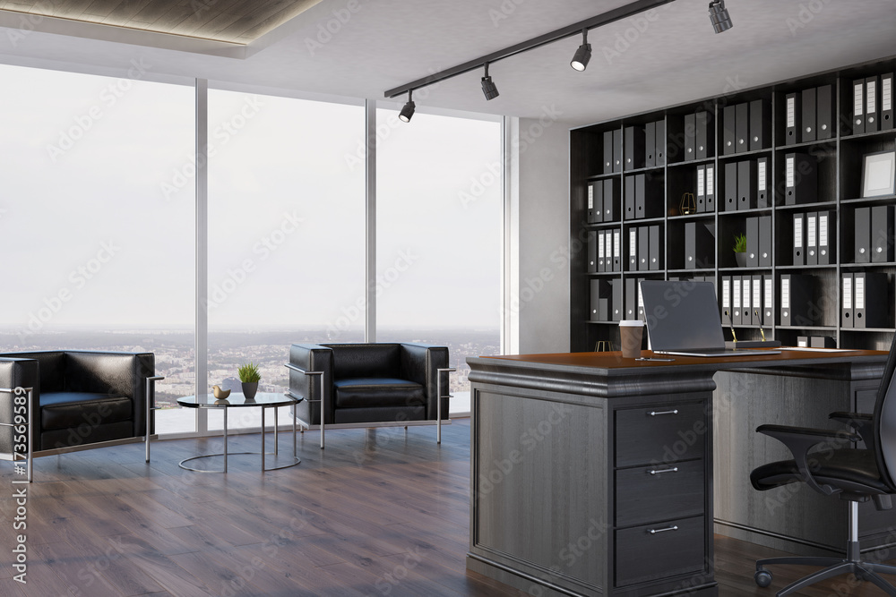 CEO office interior, bookcase, armchairs Stock Illustration | Adobe Stock