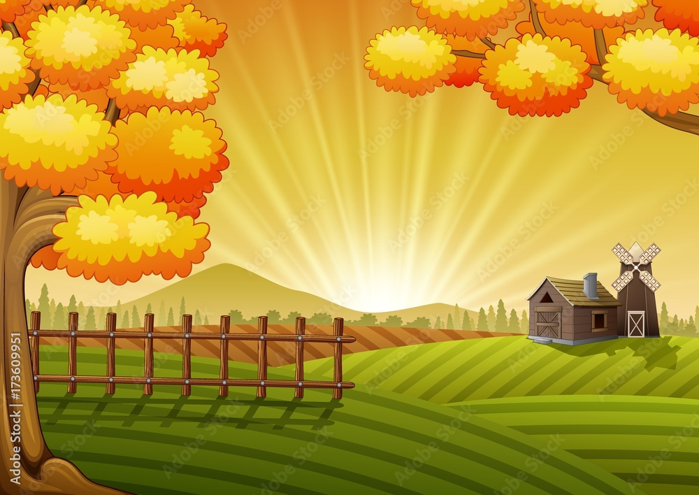 Farm cartoon landscape Stock Vector | Adobe Stock
