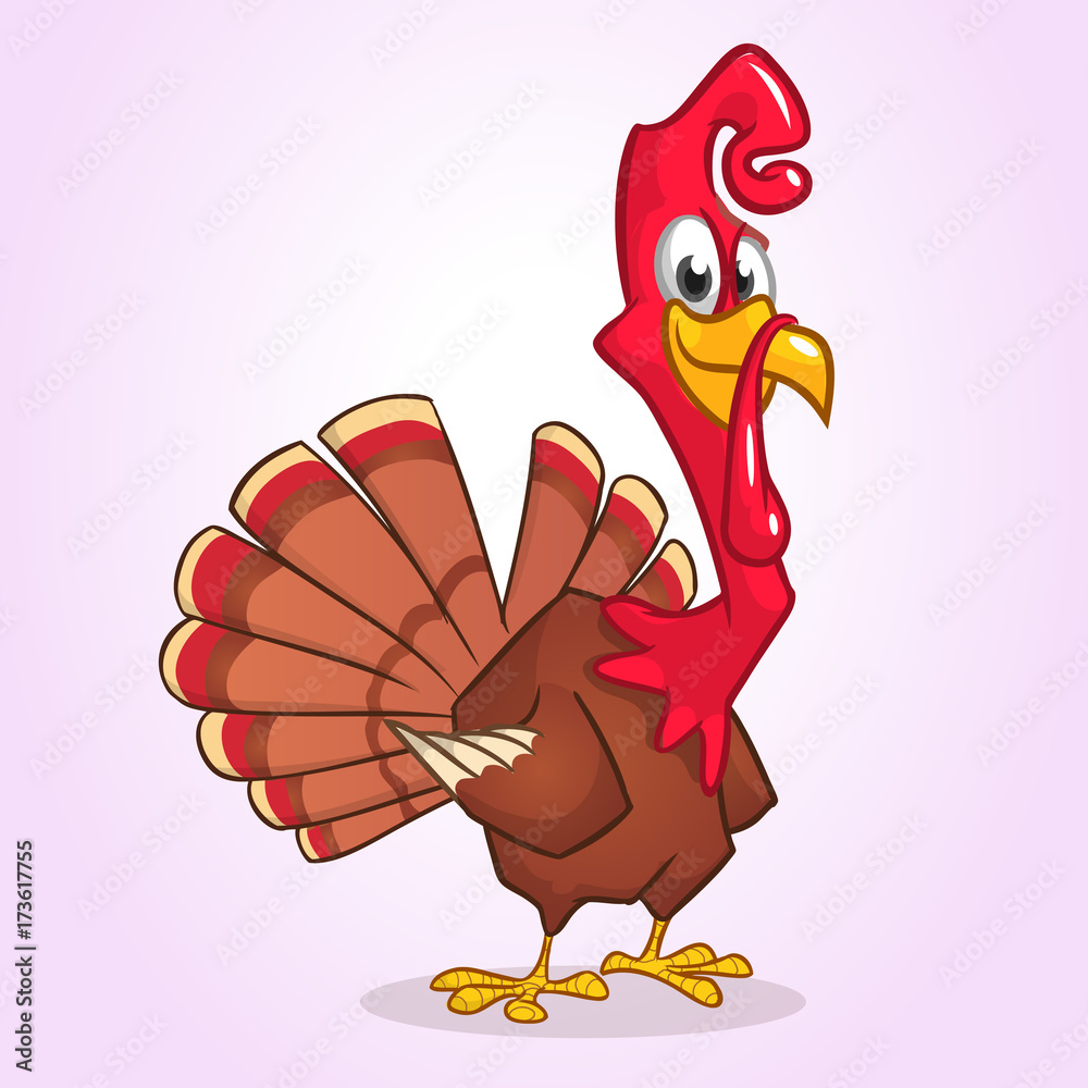 Cartoon illustration of a happy cute thanksgiving turkey character ...