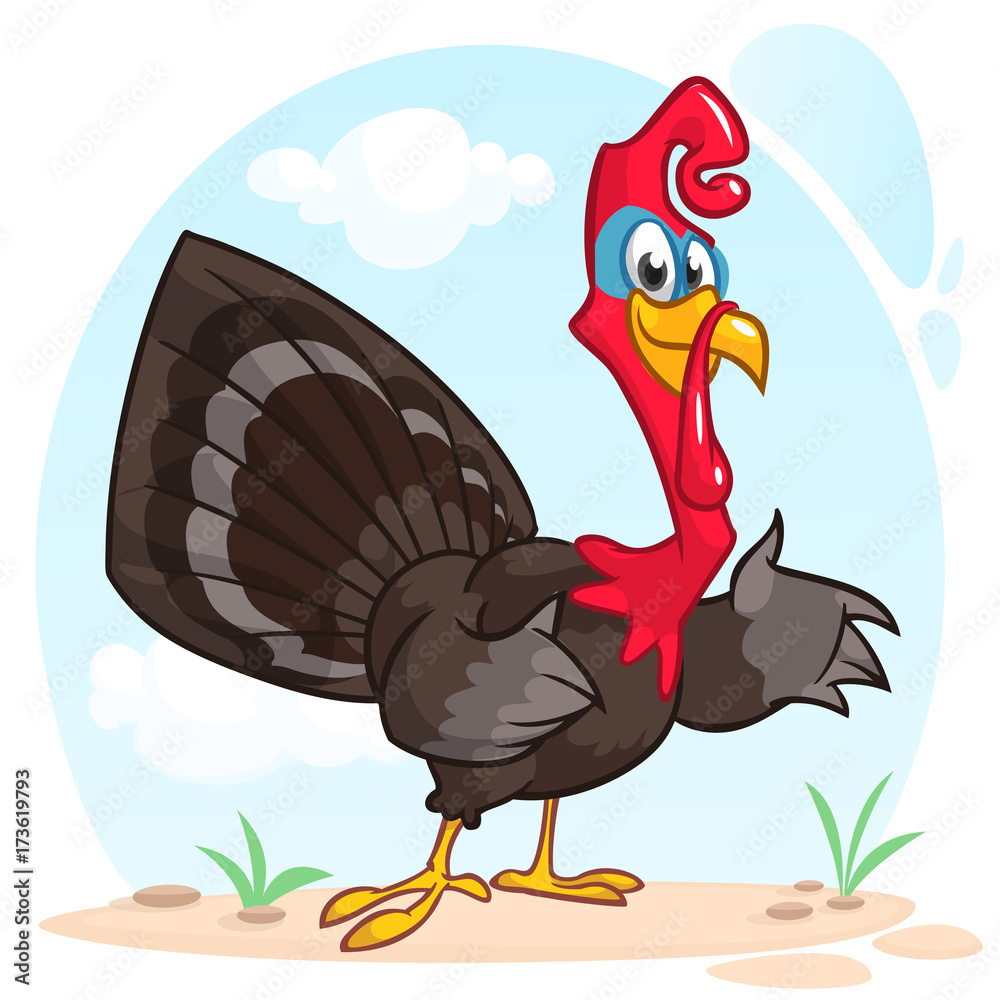 Cartoon illustration of a happy cute thanksgiving turkey character ...