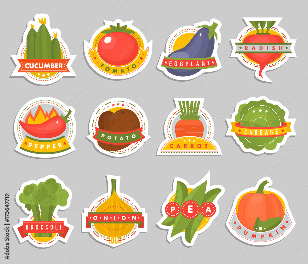 Vector vegetables label logo badge design template icons isolated for ...