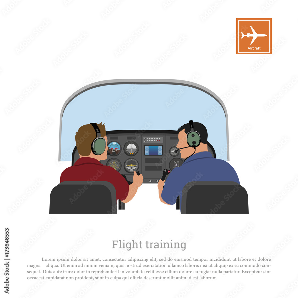 Flight training. Cabin of the aircraft from the inside. Airplane ...