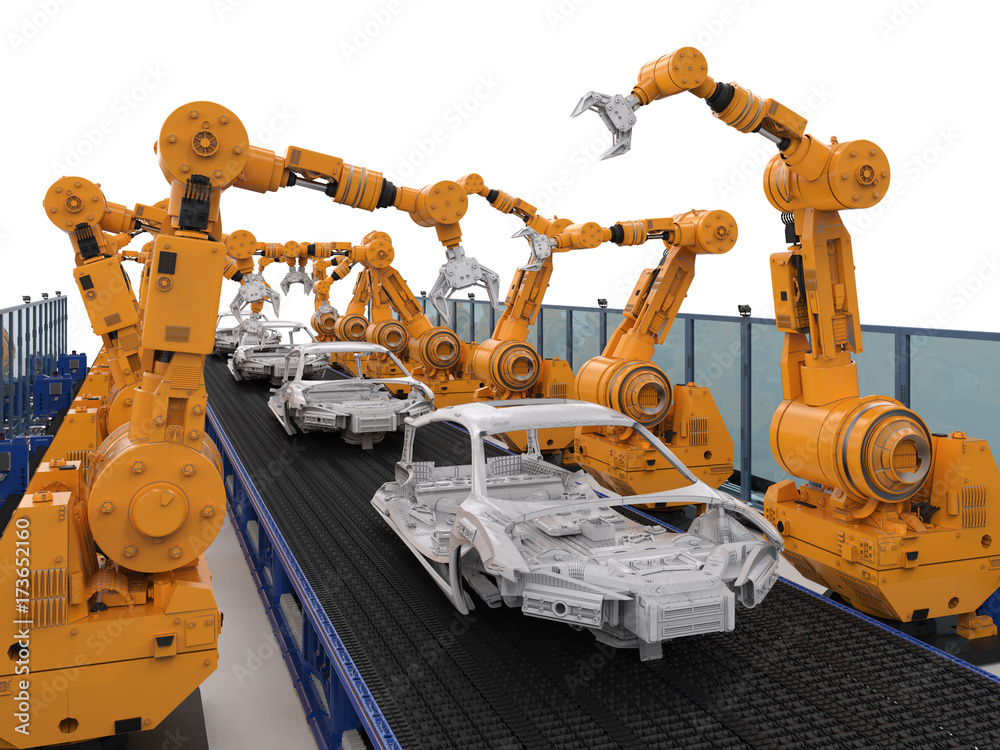 robot assembly line in car factory Stock Illustration | Adobe Stock