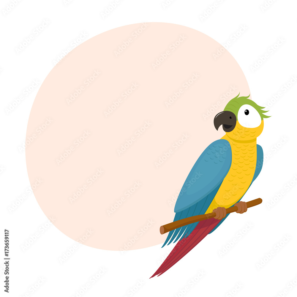 Cute macaw, ara parrot sitting on tree branch, exotic tropical bird and ...