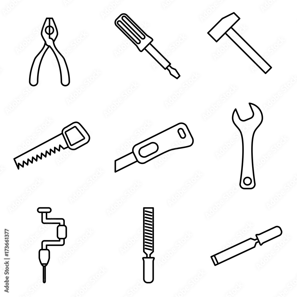 Vector Illustration of Thin Line Icons for Tools. Editable Line ...