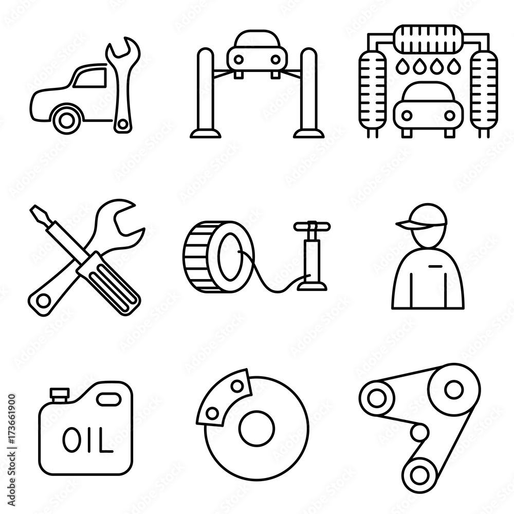 Vector Illustration of Thin Line Icons for Car Service. Editable Line ...