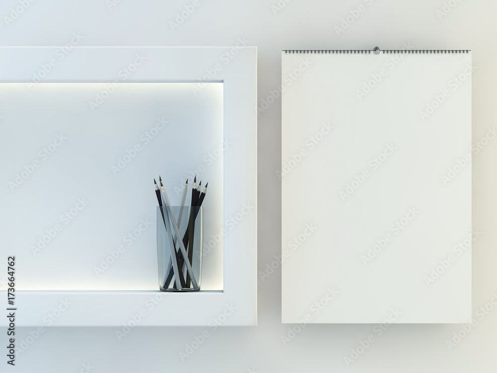 Blank design calendar template with open cover with soft shadows. 3D ...