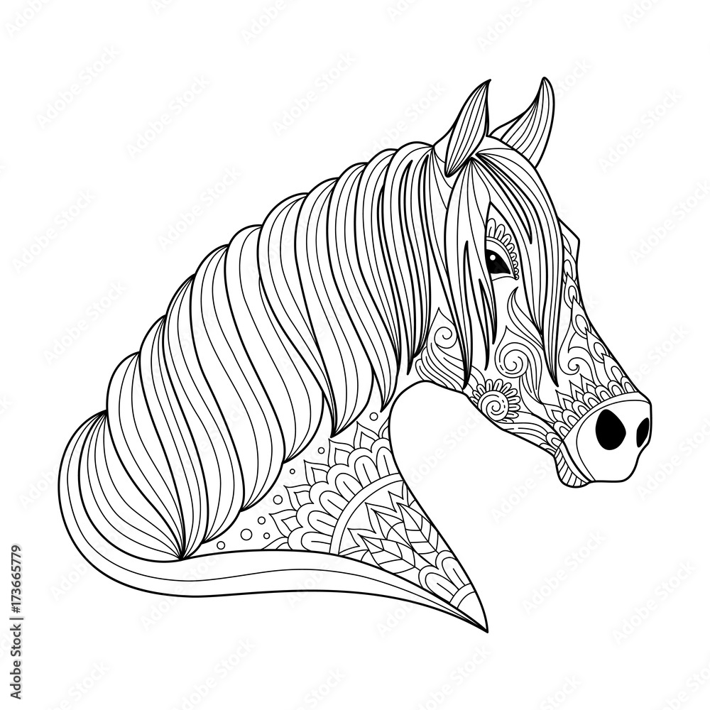 Drawing horse zentangle style for adult and children coloring book ...