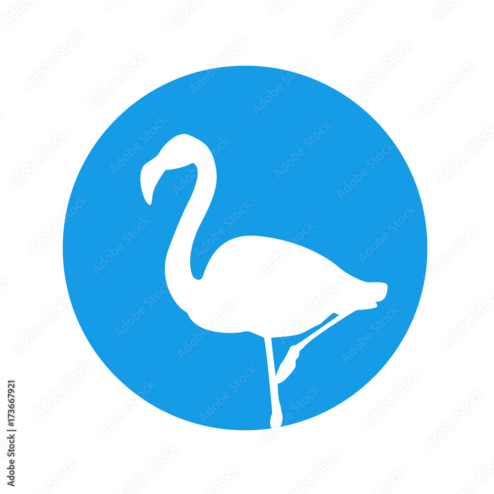 Icono plano flamenco en circulo azul y fondo blanco Stock Vector | Adobe Stock