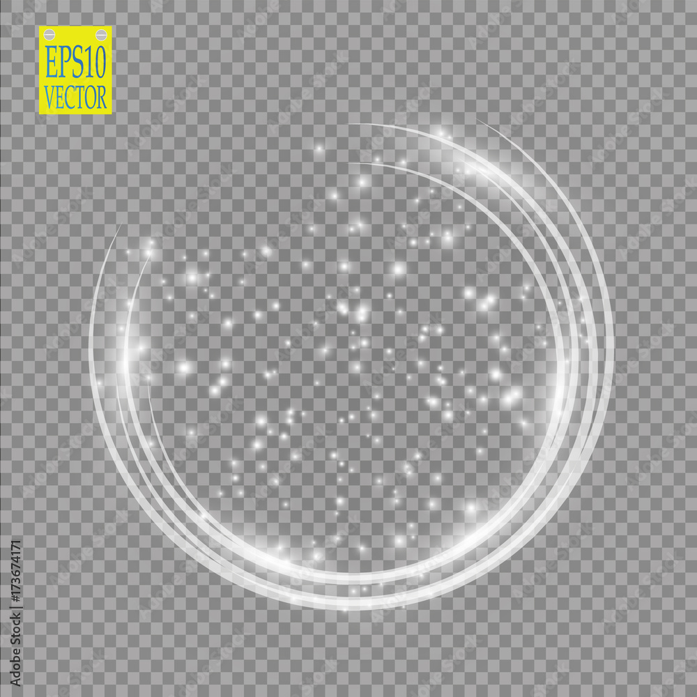 Vector light ring. Round shiny frame with lights dust trail particles ...