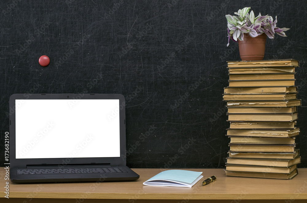 Teacher or student desk table. Education background. Education mockup ...