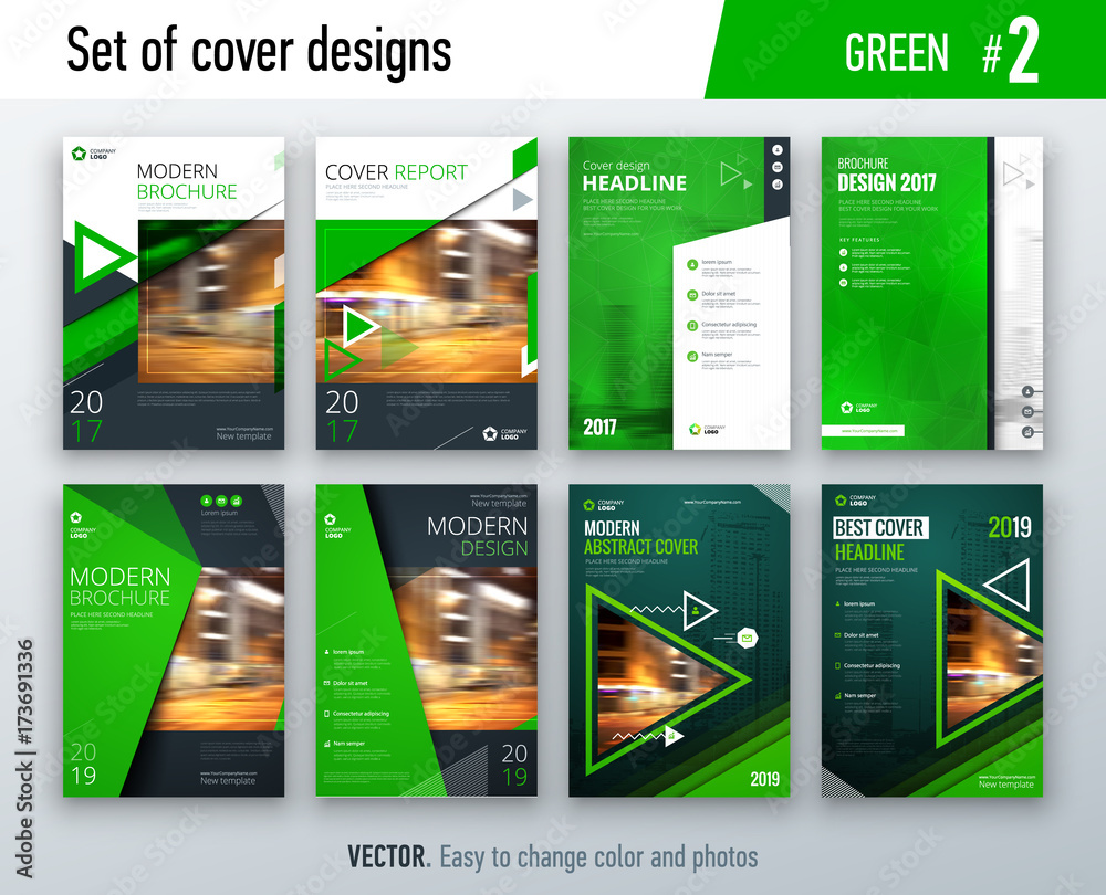 Set of business cover design template in green color for brochure ...