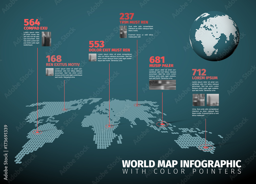 World map infographic with pointer marks Stock Vector | Adobe Stock