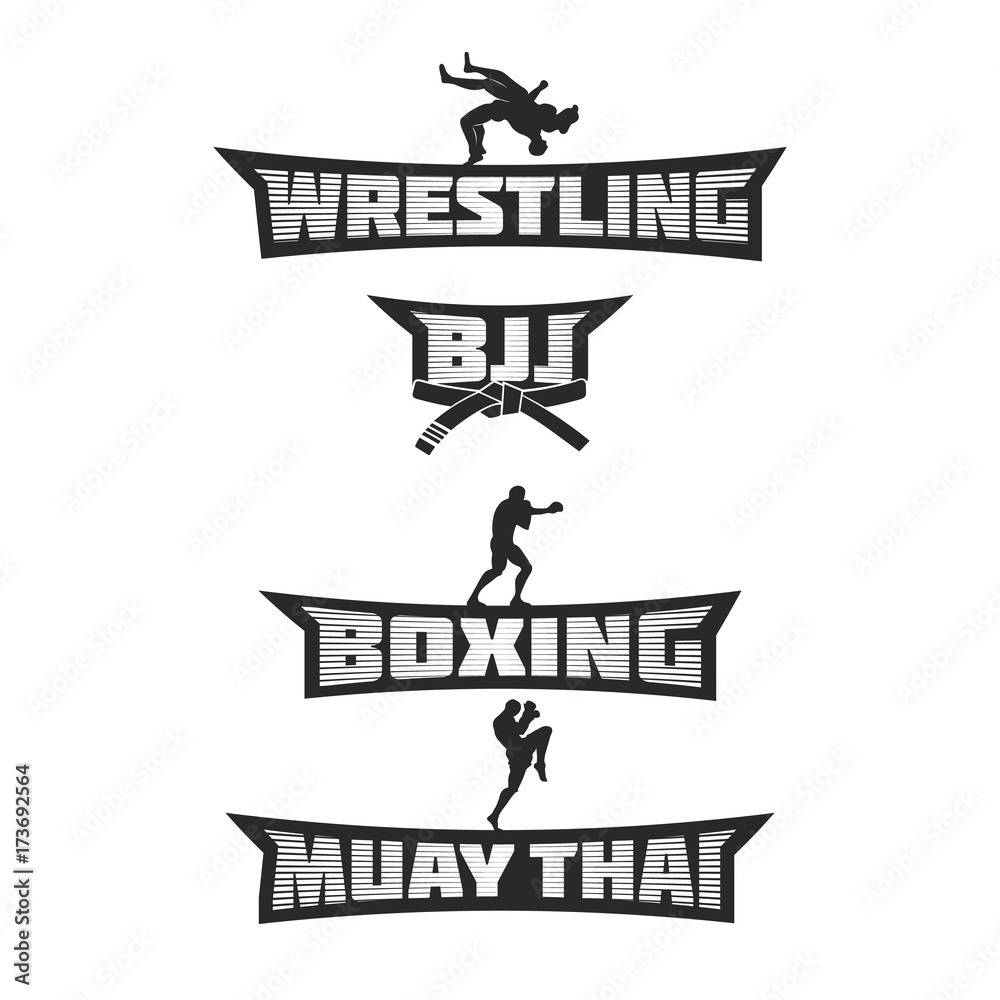 Combat Sports Monochrome Team Logos. Wrestling, Boxing and Muay Thai ...