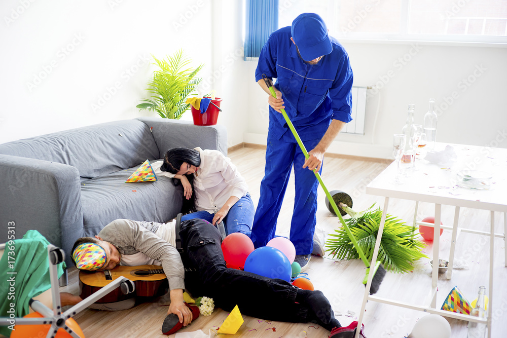 Janitor cleaning a mess Stock Photo | Adobe Stock