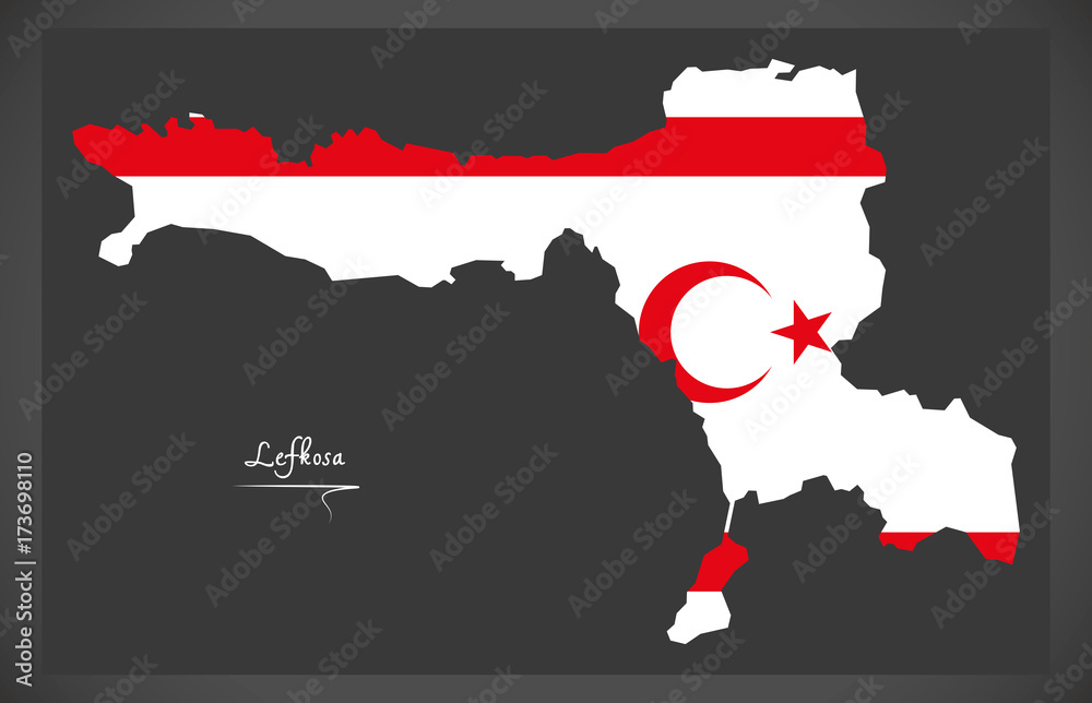 Lefkosa map of Northern Cyprus with national flag illustration Stock ...