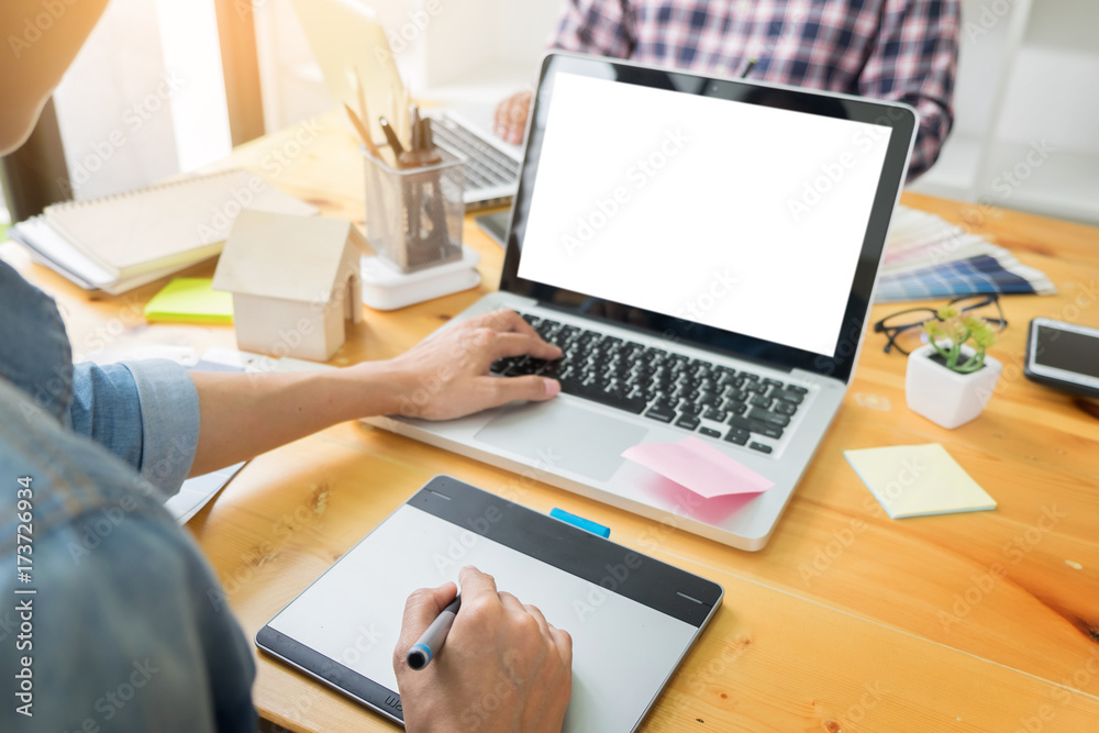 Graphic design partners working together renovation and technology ...