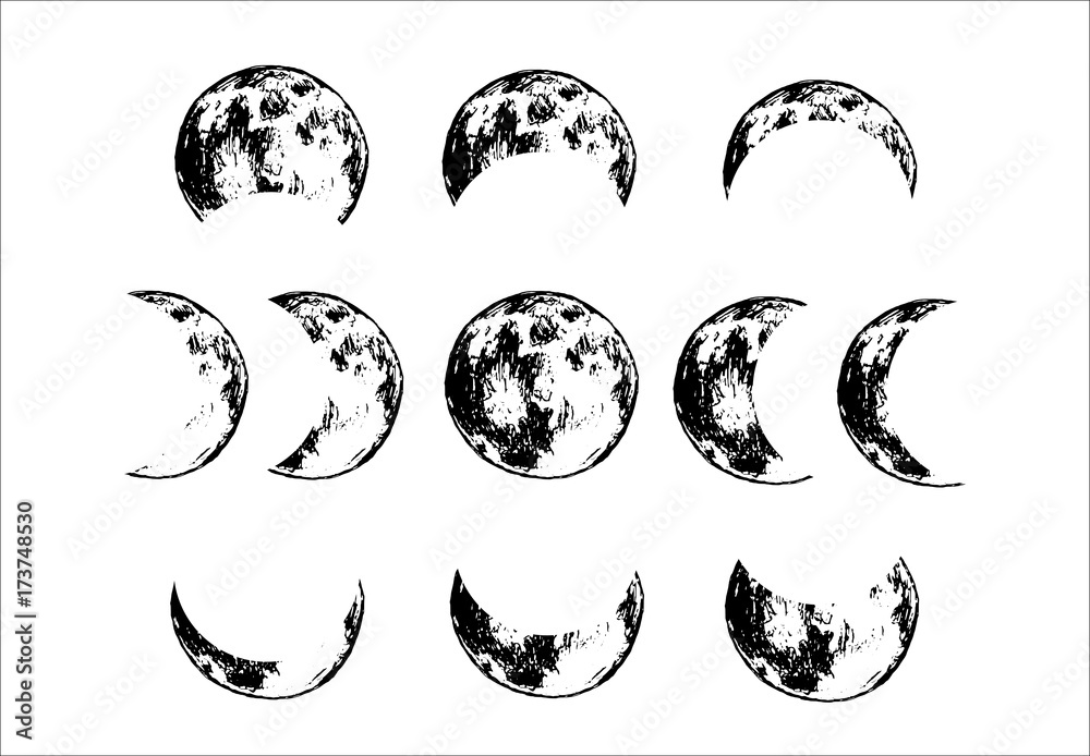 hand drawn phases of the moon Stock Vector | Adobe Stock