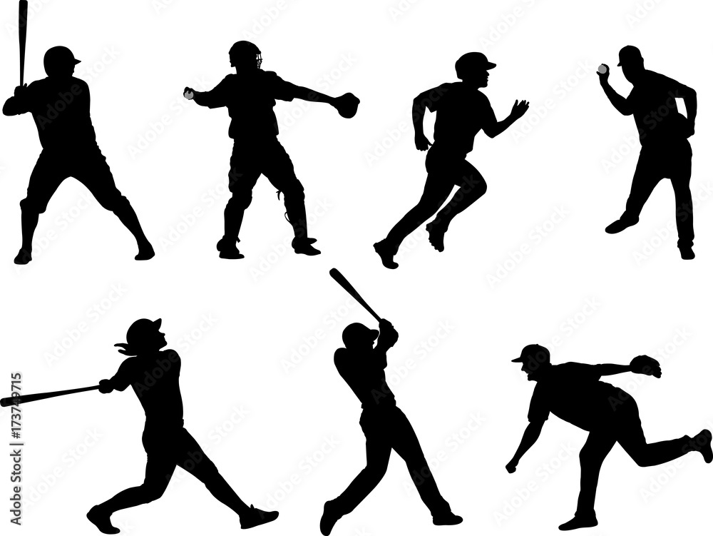 baseball silhouettes collection 6 - vector Stock Vector | Adobe Stock