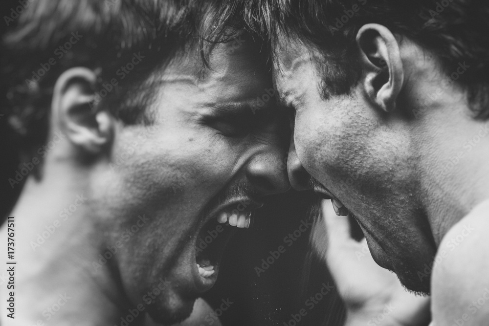 shouting,man screaming at his reflection in the mirror Stock Photo ...