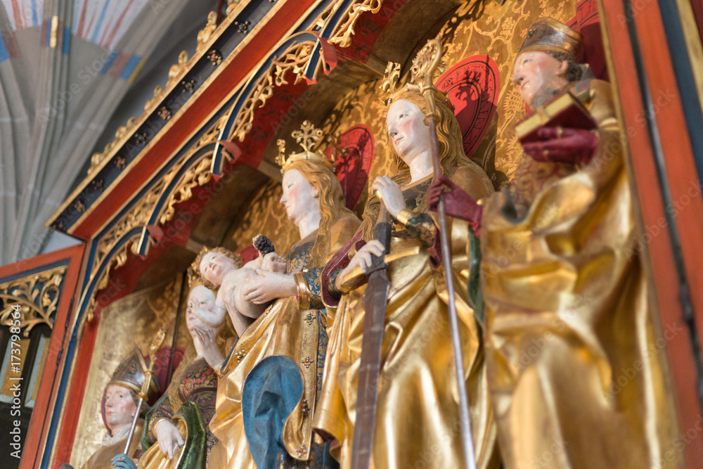 german catholic church with religious details around altar and ...