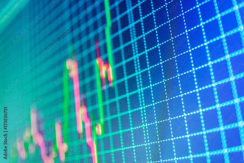 Blue screen of finance data. Display of quotes pricing graph ...