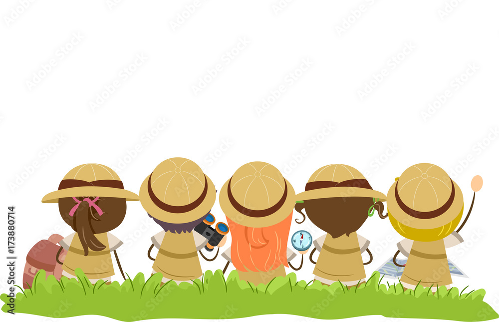 Stickman Kids Explorer Grass Illustration Stock Vector | Adobe Stock