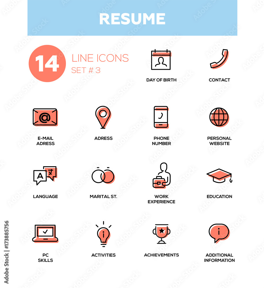 Resume - modern simple thin line design icons, pictograms set Stock ...