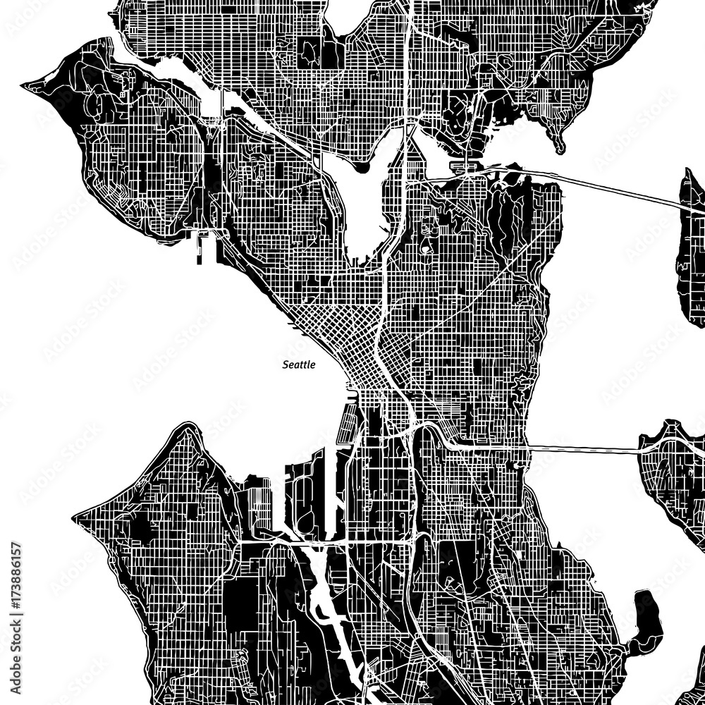 Seattle, Washington. Downtown vector map. Stock Vector | Adobe Stock