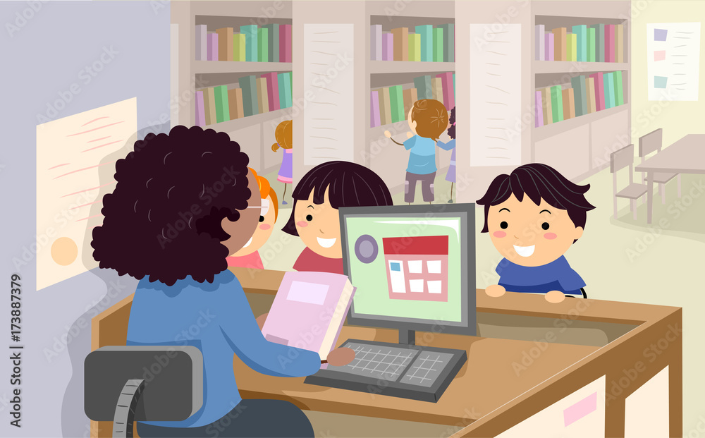 Stickman Kids Library Borrow Book Illustration Stock Vector | Adobe Stock