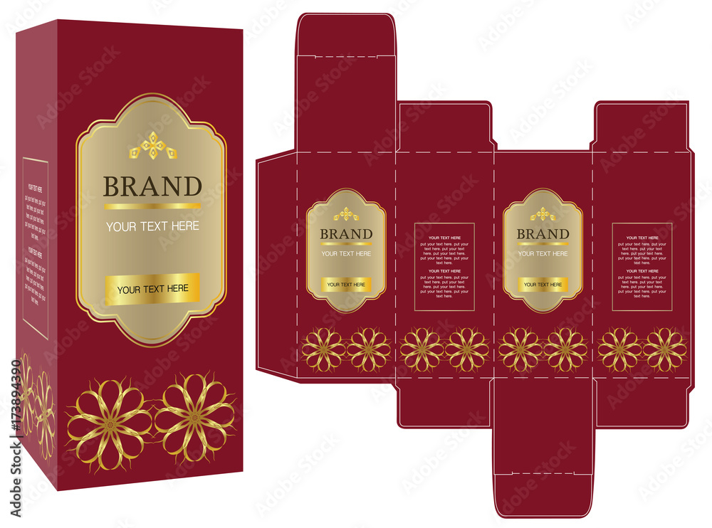 Packaging design, red and gold luxury box design template and mockup ...