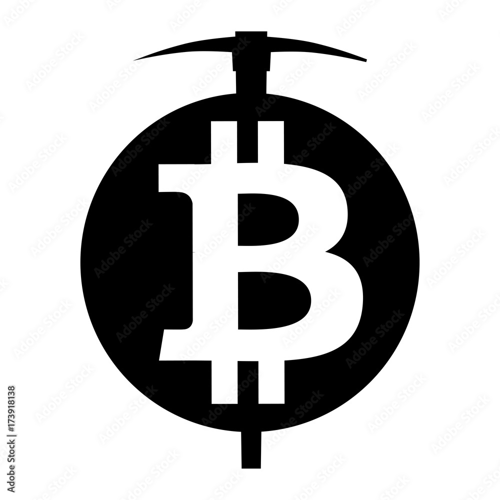 Symbol of mining cryptocurrency bitcoin. Circle and pickaxe. Logo and ...