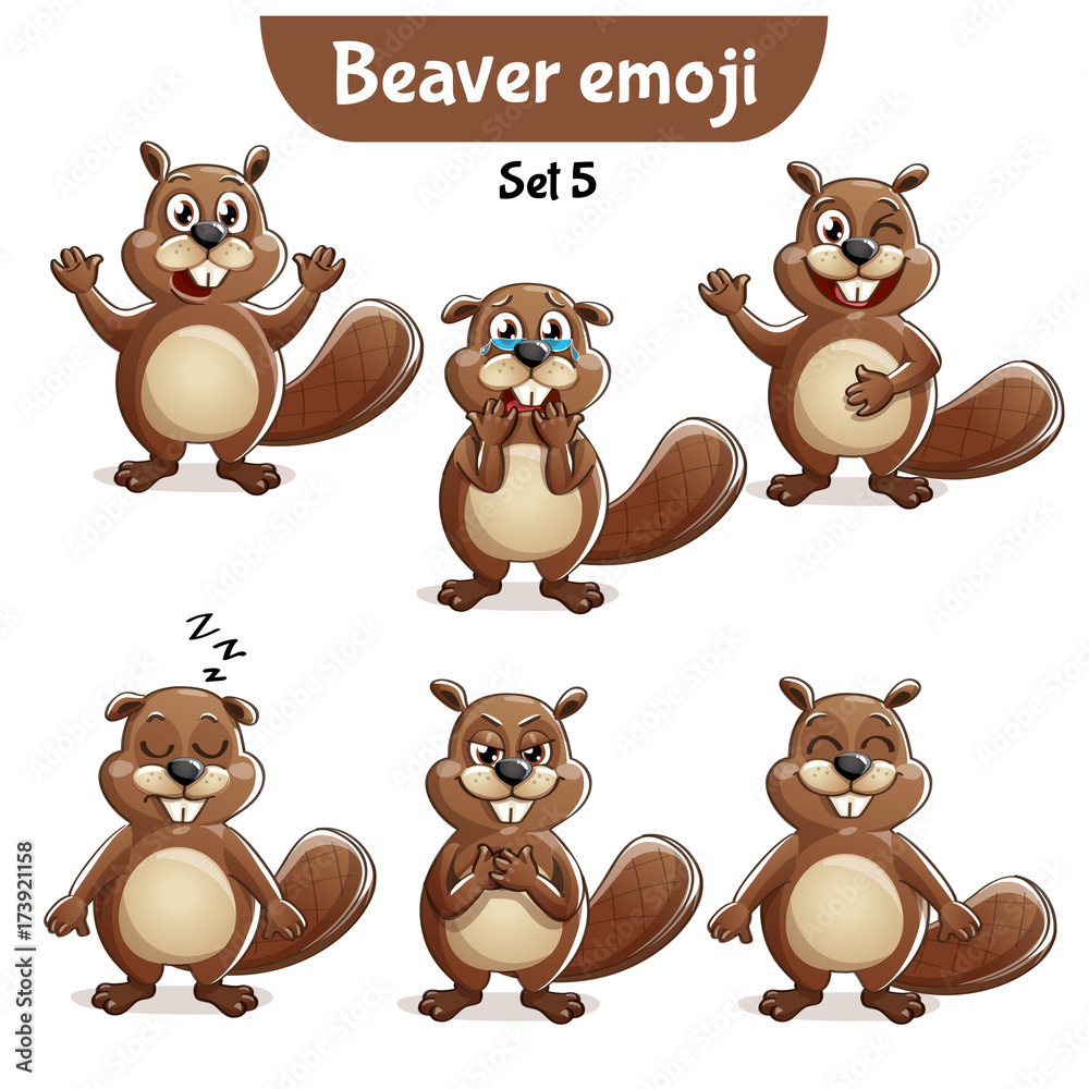 Vector set of cute beaver characters. Set 5 Stock Vector | Adobe Stock