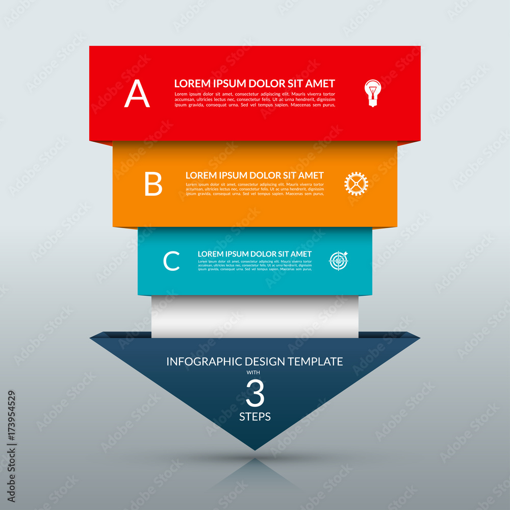 Down arrow infographic template. Business concept with 3 steps, options ...