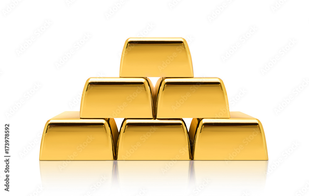 Gold bullion isolated on white background. Financial concept. Set of ...