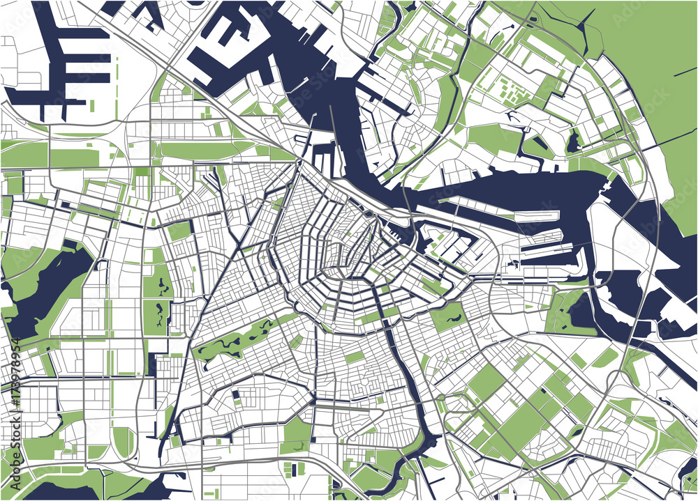 vector map of the city of Amsterdam, Netherlands Stock Vector | Adobe Stock