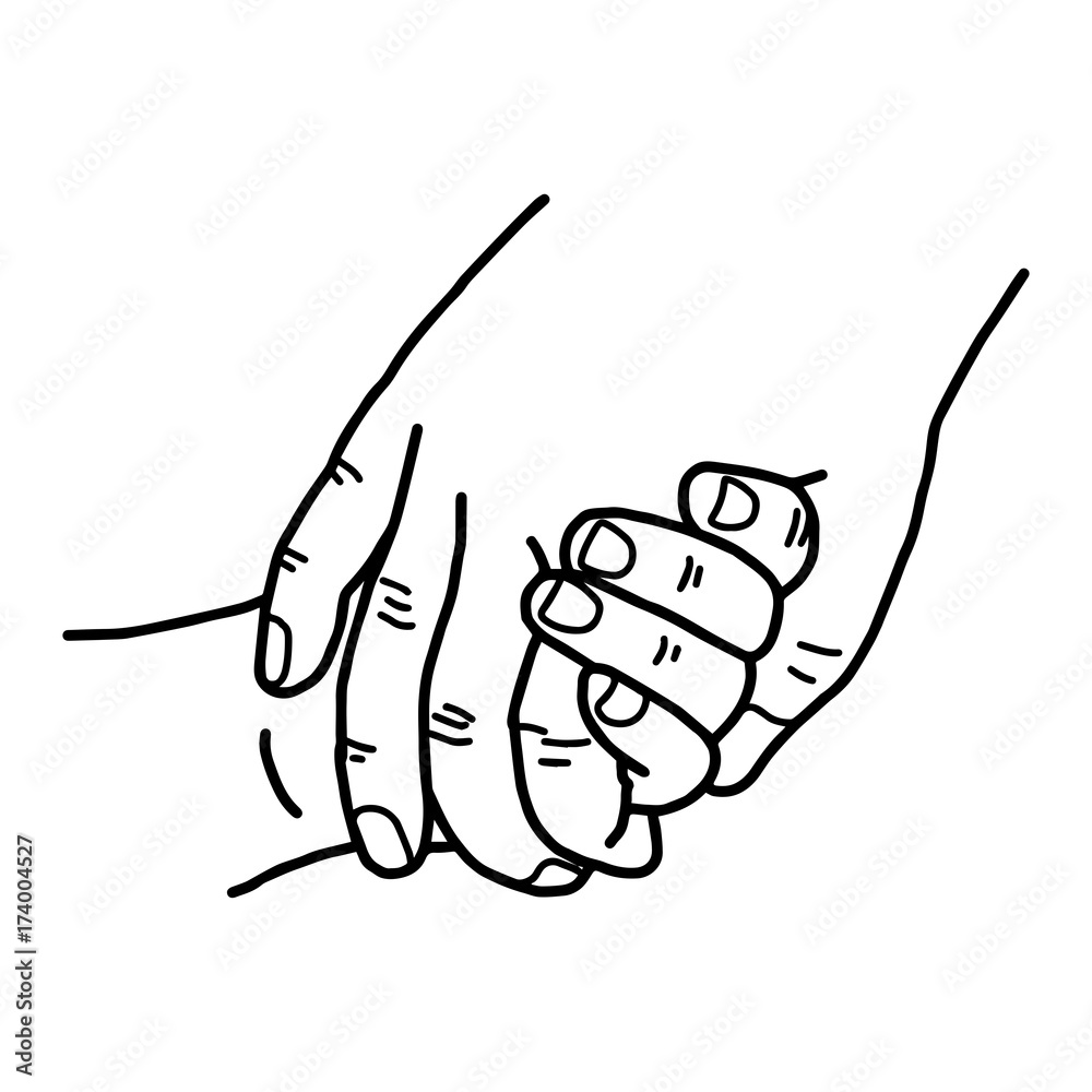 hand of a child and mother holding vector illustration sketch hand ...