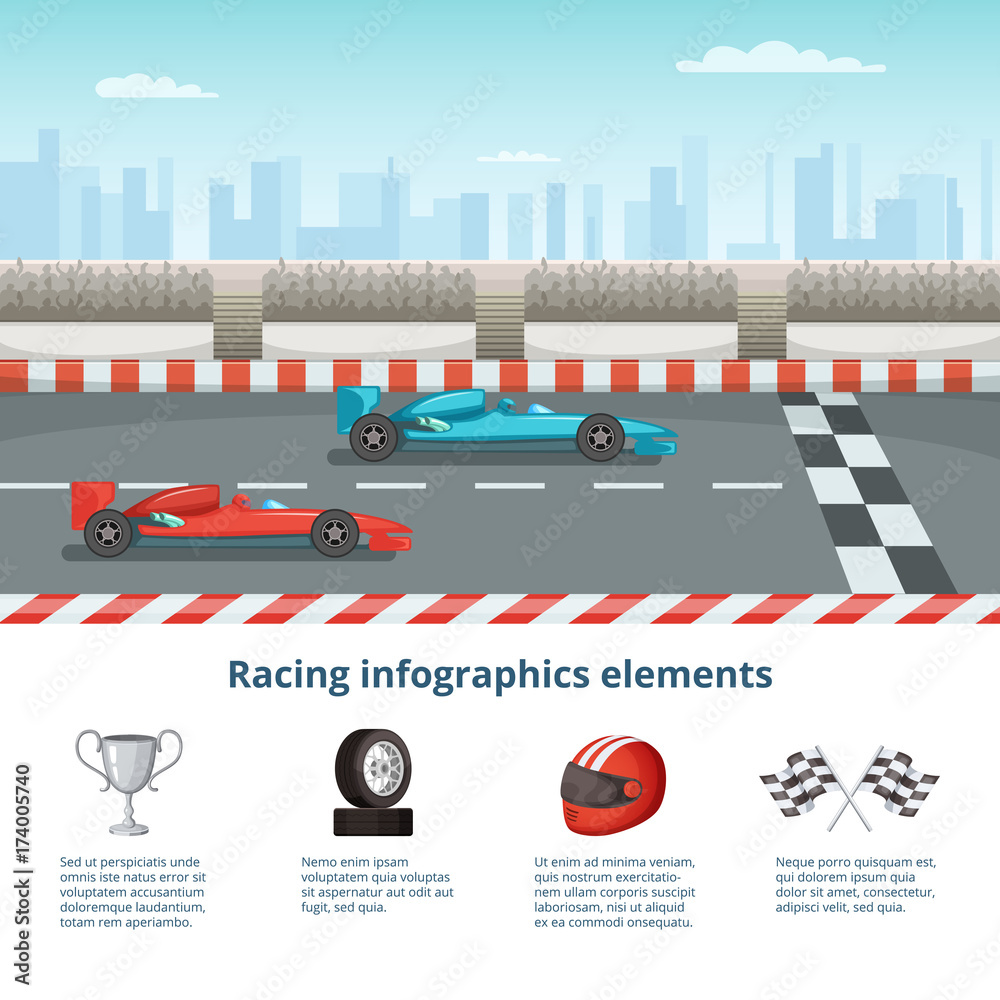 Sport infographic with race cars of formula 1. Different cars and ...
