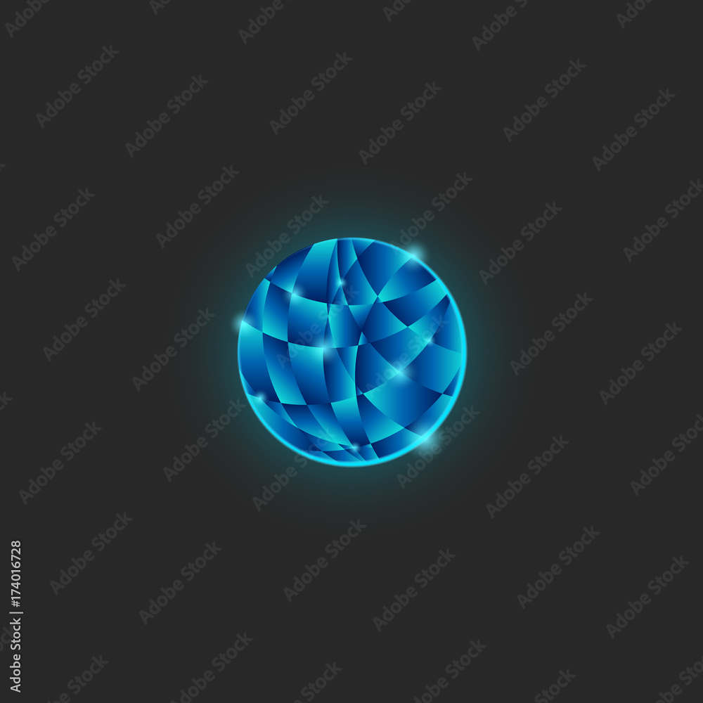 A circle of logo flakes structure a shiny blue gradient, a glows power ...