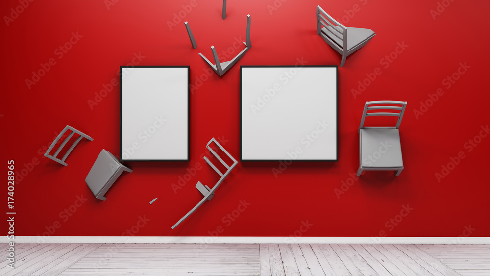 Chair embedded into wall 3d rendering Stock Illustration | Adobe Stock