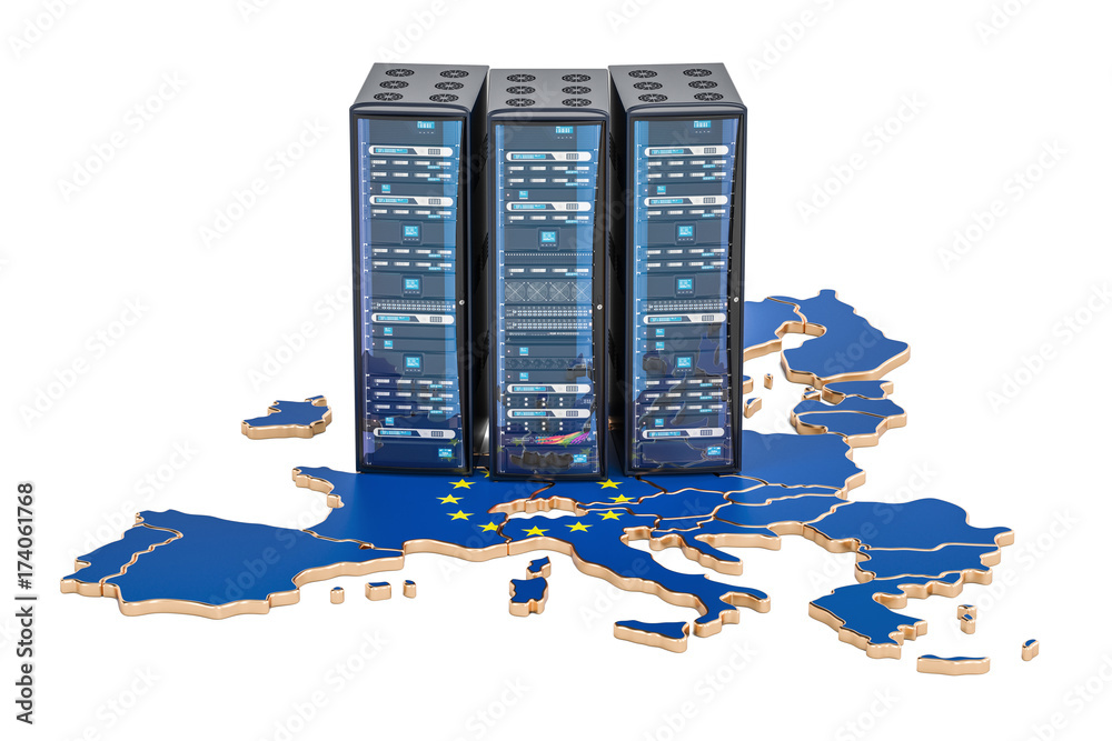 Data Center server racks in European Union concept, 3D rendering Stock ...