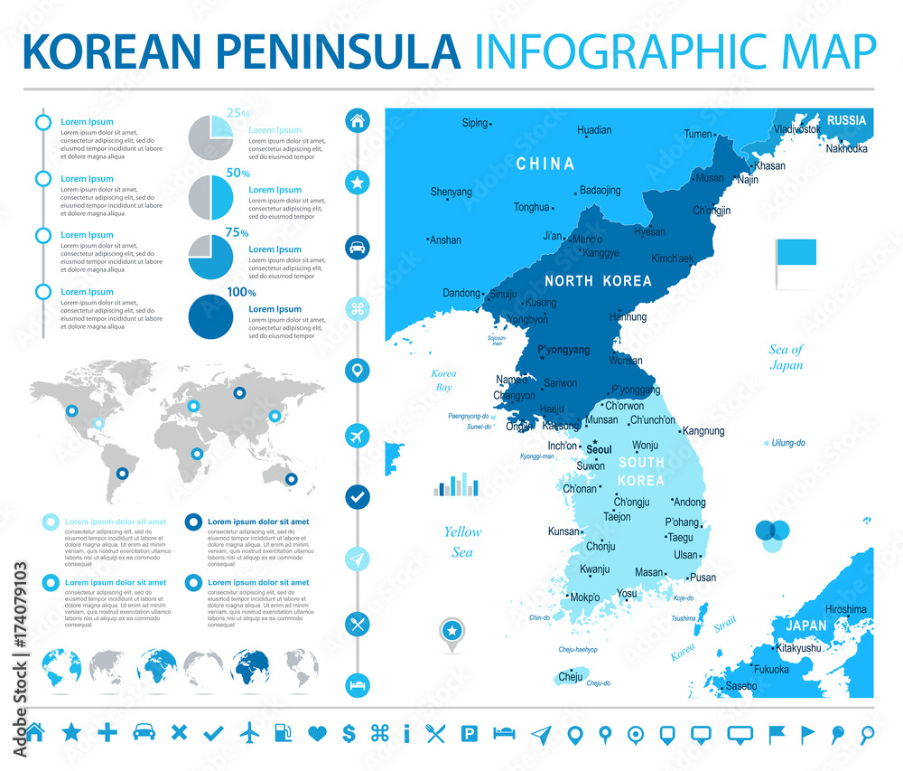 Korean Peninsula Map - Info Graphic Vector Illustration Stock Vector ...