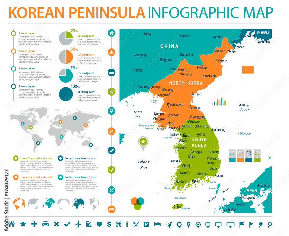 Korean Peninsula Map - Info Graphic Vector Illustration Stock Vector ...
