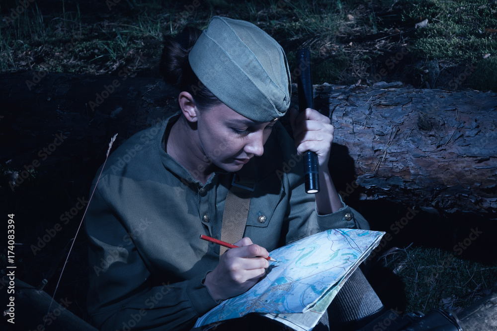 Soviet female soldier in uniform of World War II Stock Photo | Adobe Stock