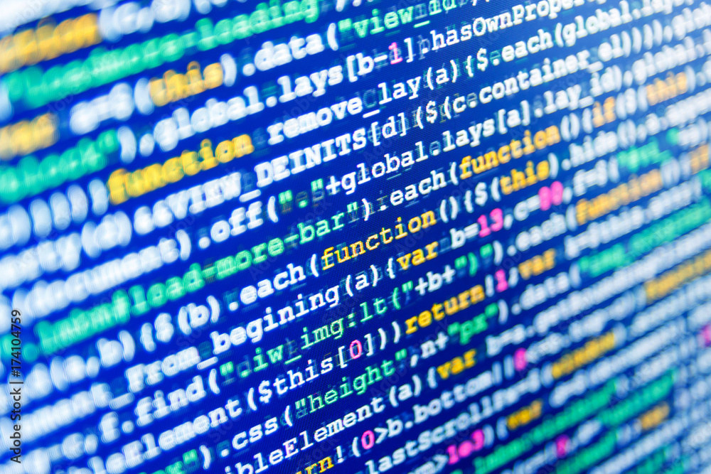 New technology revolution. Software development. IT coding on monitor ...